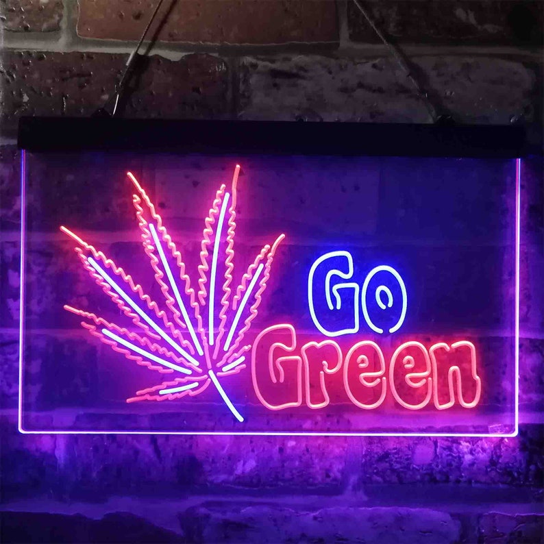 Go Green Marijuana Hemp Leaf High Life Dual Color LED Neon | Etsy