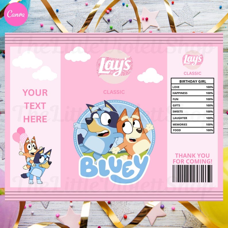 Bluey Chip Bag Template | Bluey Birthday Party Favor Wrapper ...