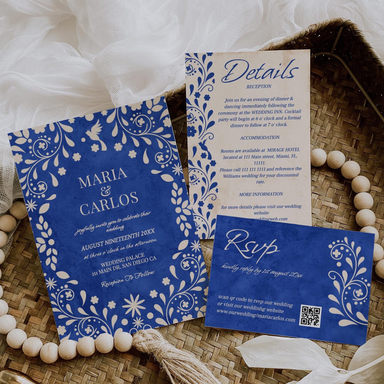 Talavera Wedding Invitation Suite: Blue Mexican Tile (editable Template ...