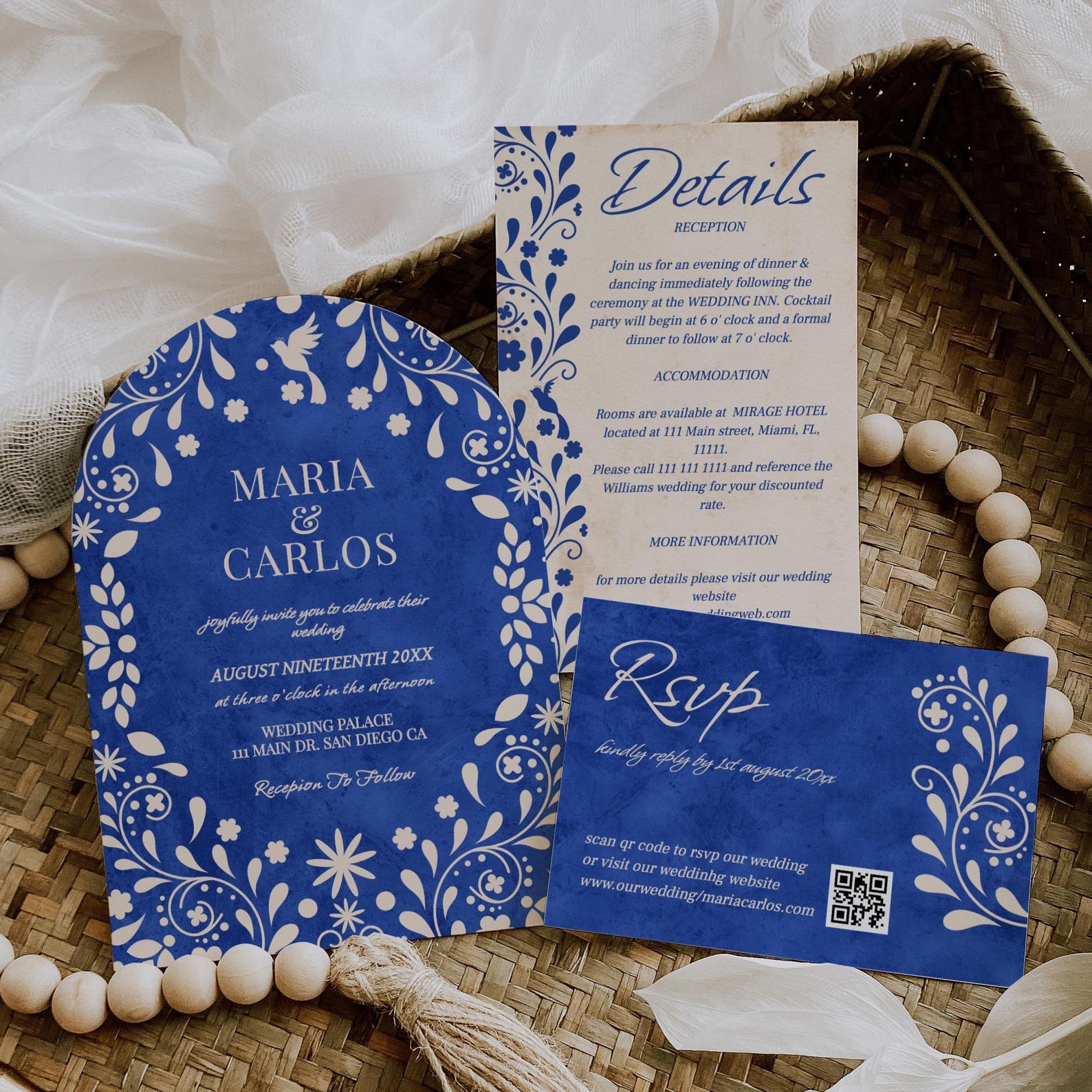 Talavera Wedding Invitation Suite: Blue Mexican Tile (editable Template ...