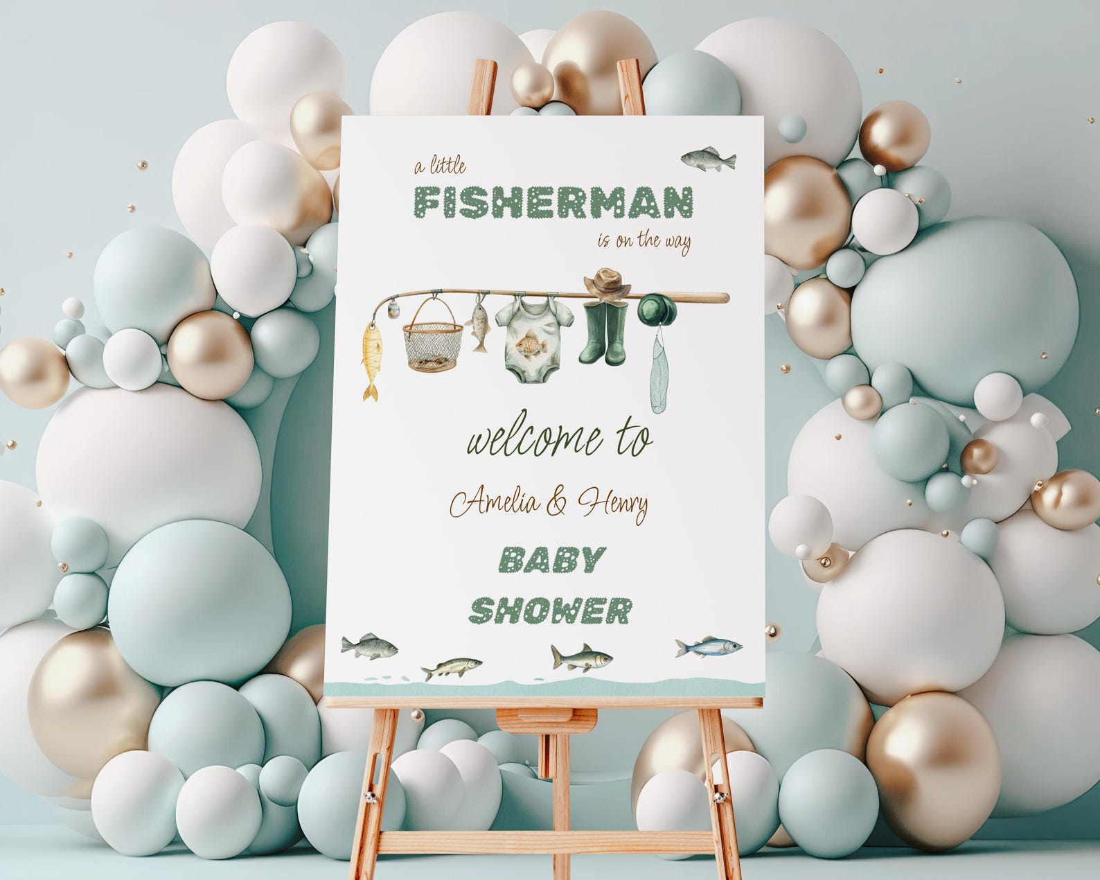 Editable A Little Fisherman Baby Shower Welcome Sign, Boy Fishing Baby ...
