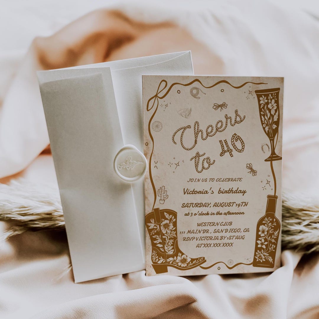 Rustic Western 40th Birthday Invitation: Boots & Bubbly (editable ...