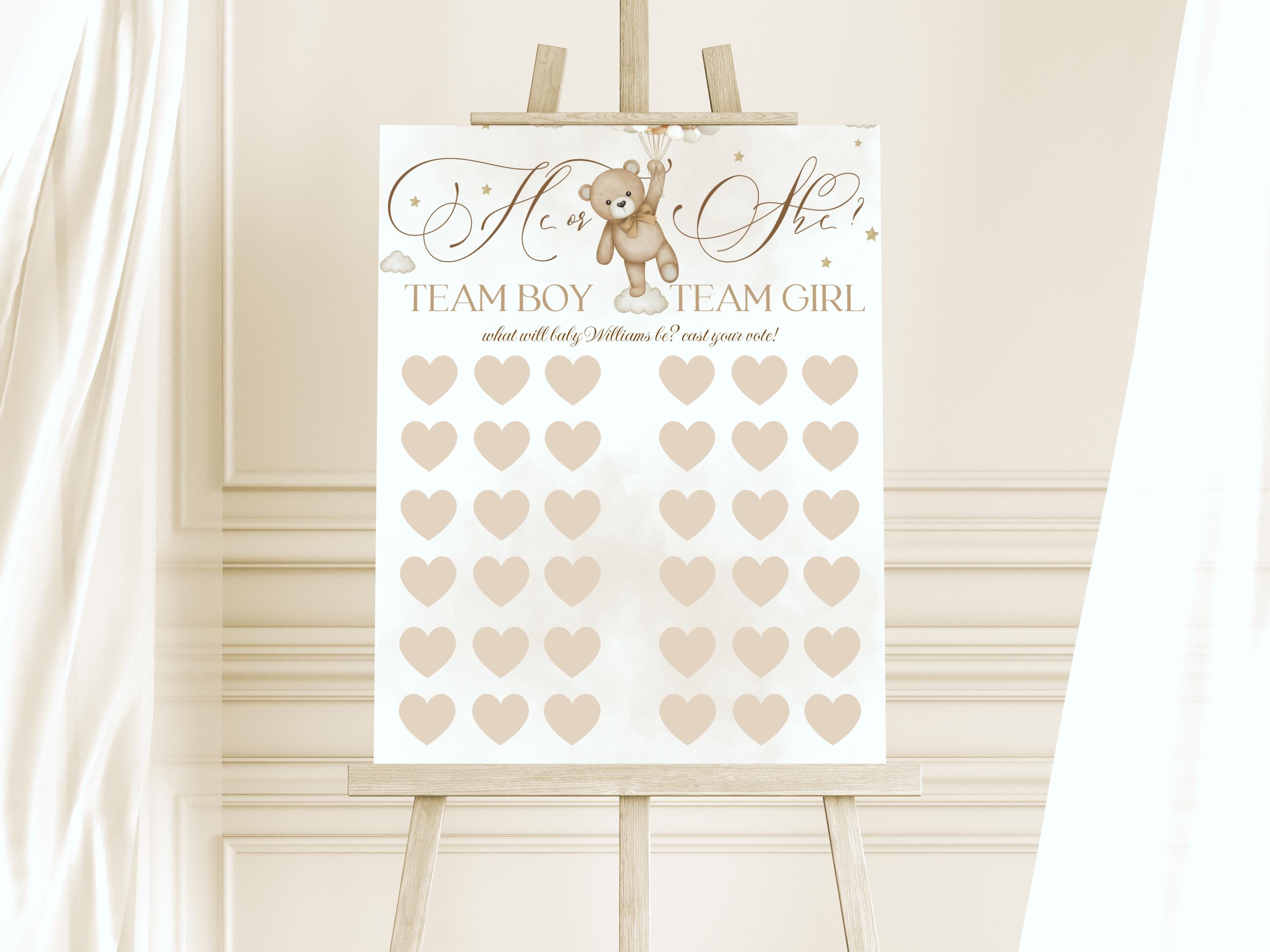 Teddy Bear Gender Reveal Voting Sign: Team Boy or Girl (editable ...