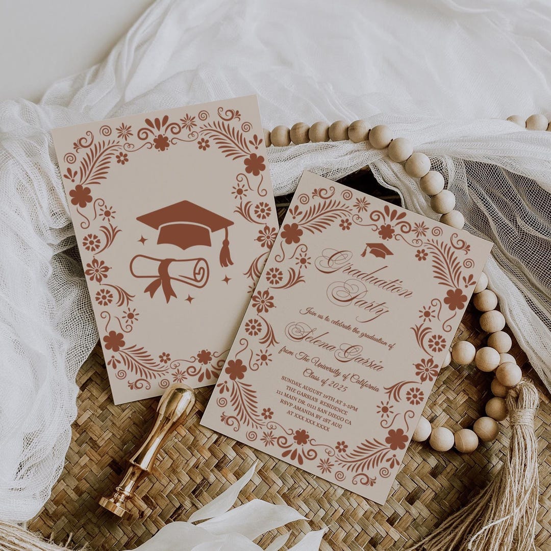 Mexican Graduation Party Invite, Talavera Brown Neutral Invitation ...