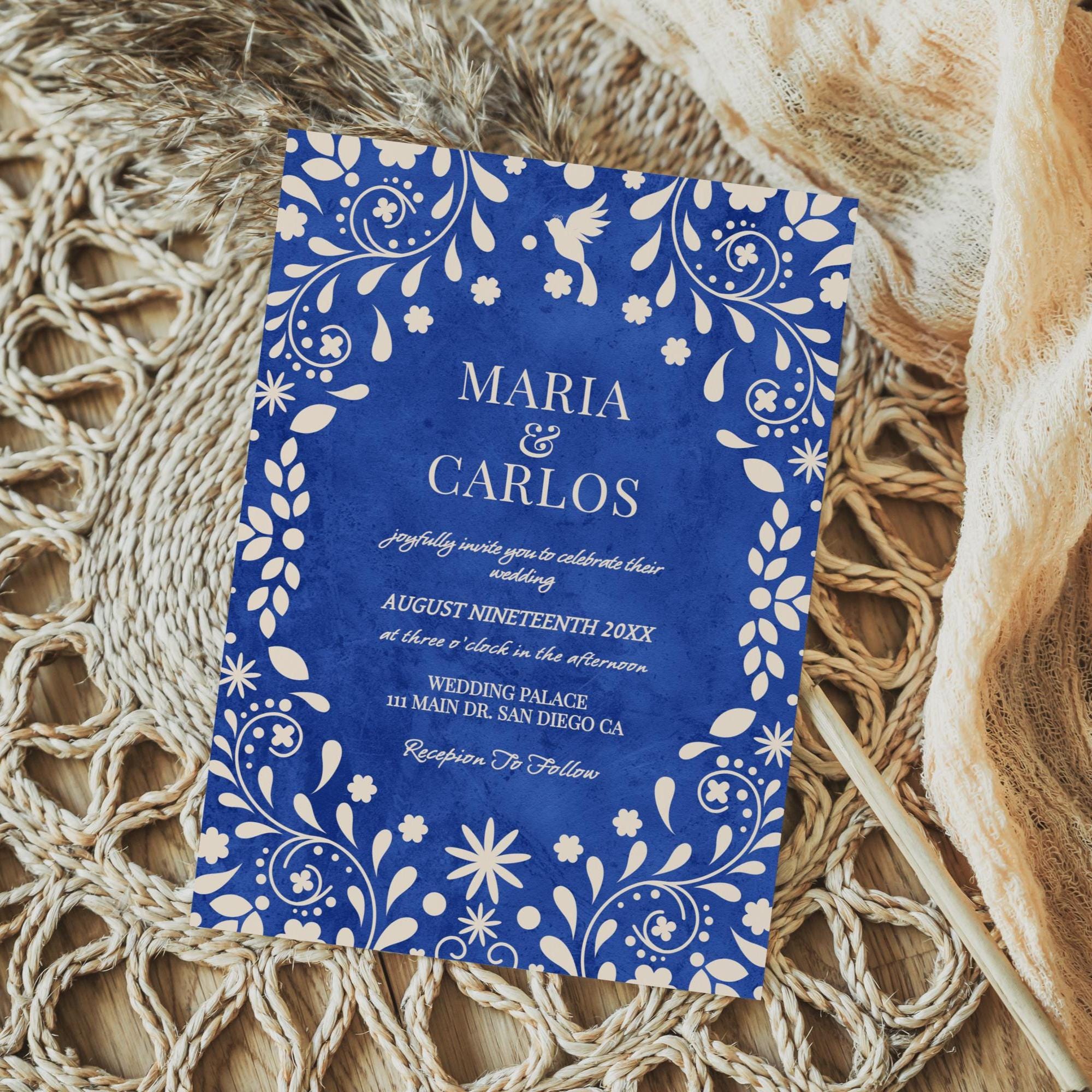 Talavera Wedding Invitation Suite: Blue Mexican Tile (editable Template ...