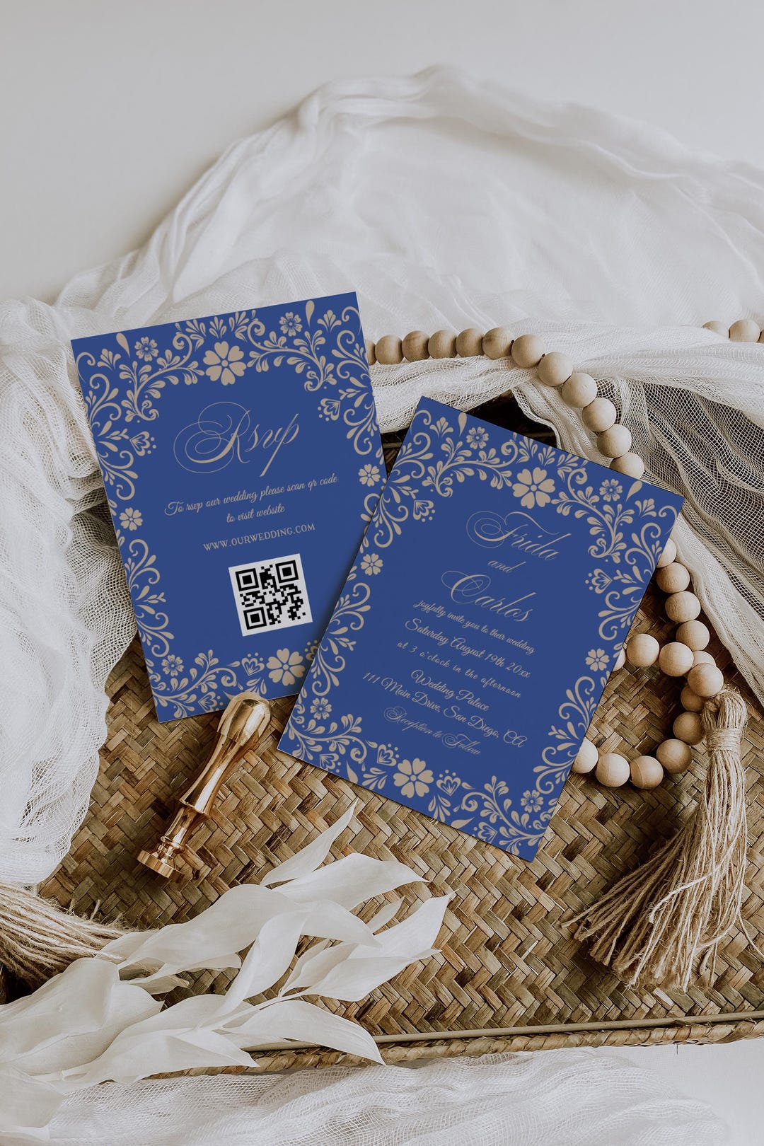 Blue Mexican Talavera Wedding Invitation Digital, Blue Neutral Mexican ...