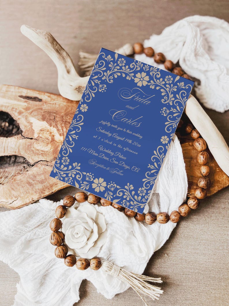 Blue Mexican Talavera Wedding Invitation Digital, Blue Neutral Mexican ...