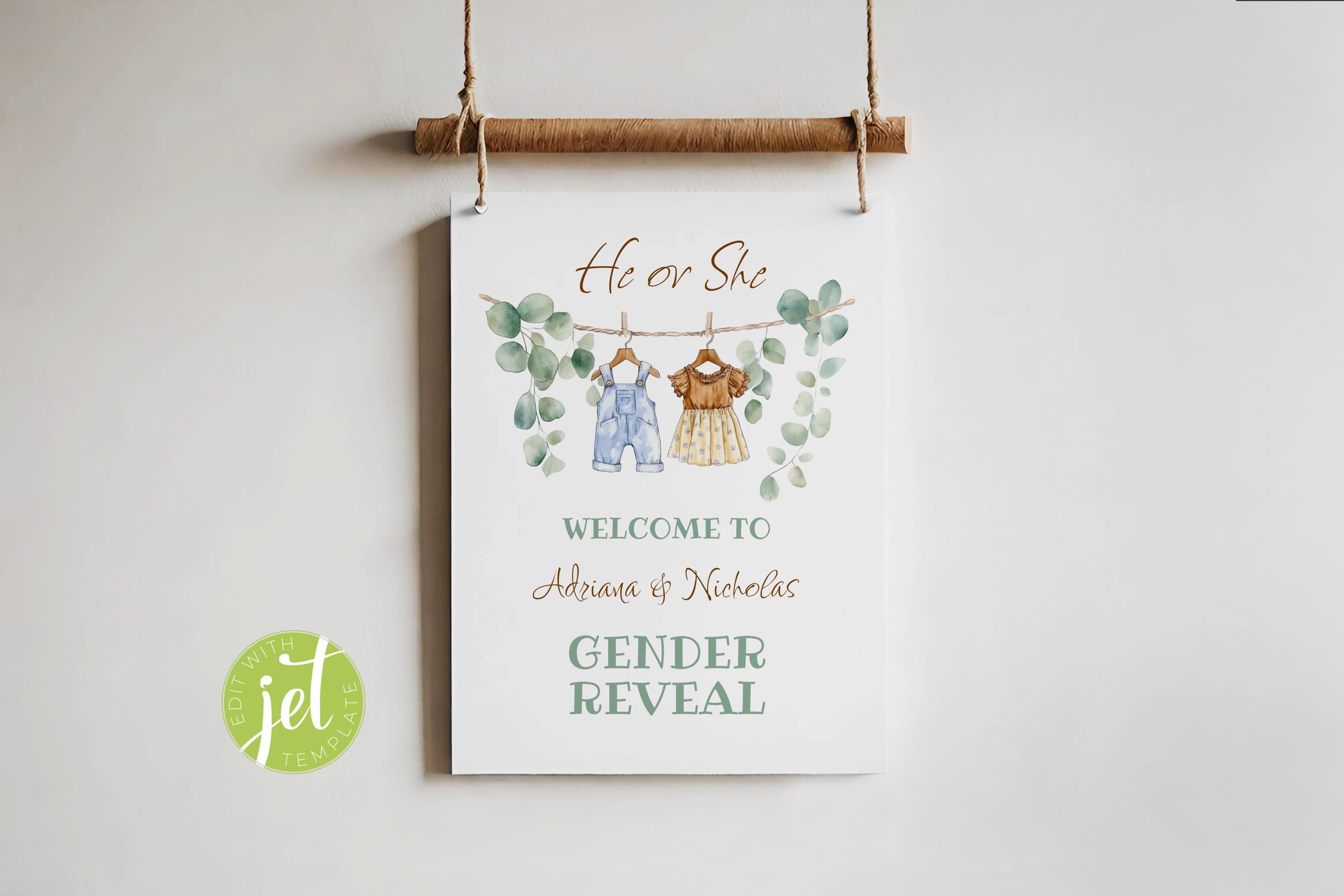 Boho Clothes Gender Reveal Welcome Sign, Eucalyptus Clothesline Baby ...