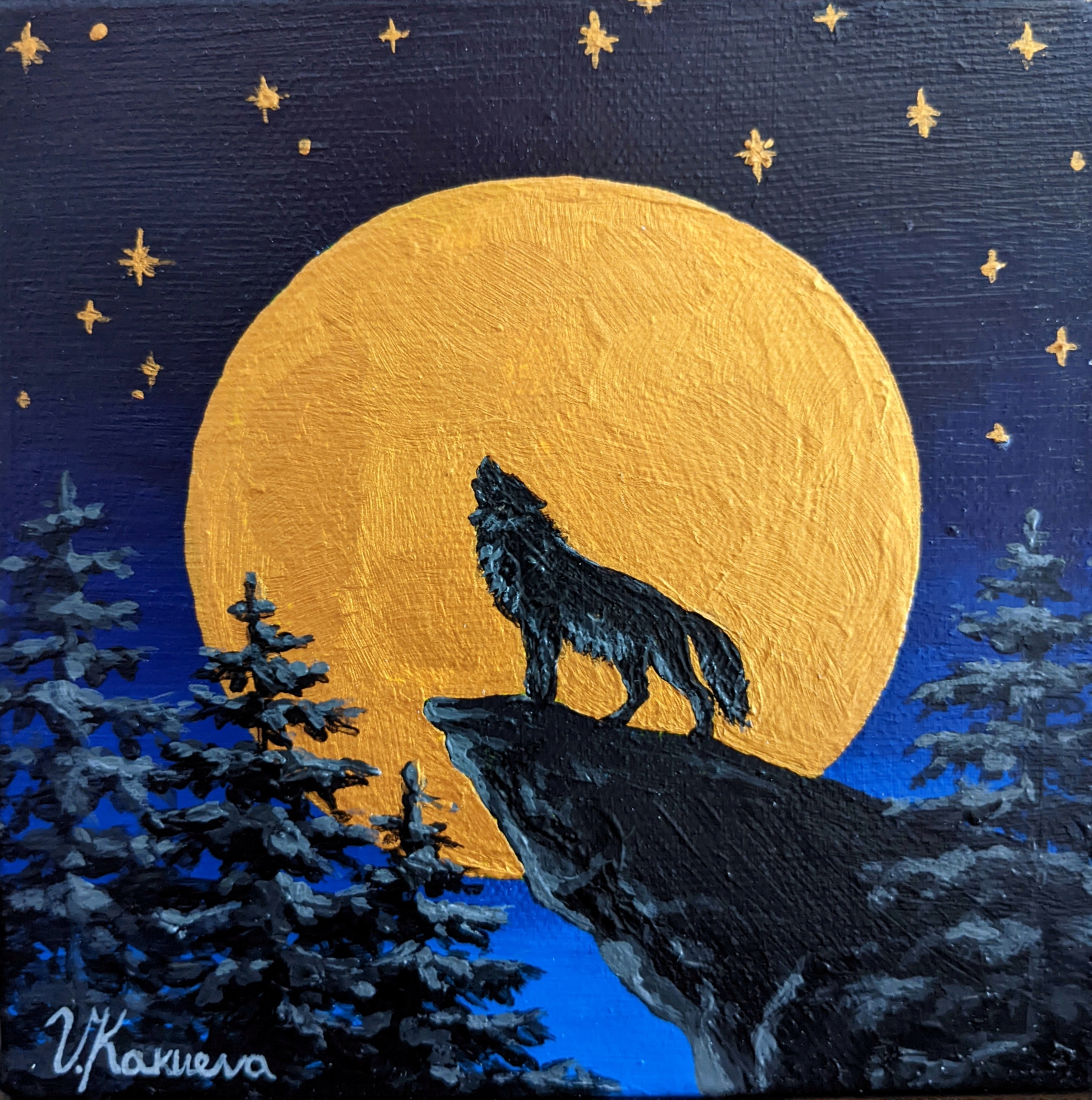 Acrylic Wolf Painting