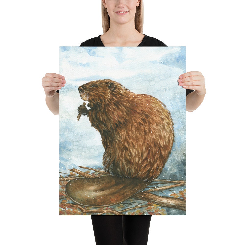 Beaver Art Print Watercolor Poster Aquarelle Animal Art Gouache Wall ...