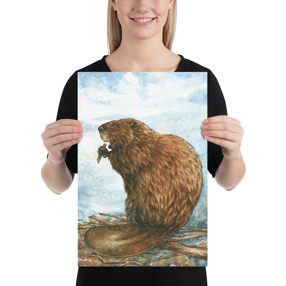 Beaver Art Print Watercolor Poster Aquarelle Animal Art Gouache Wall ...