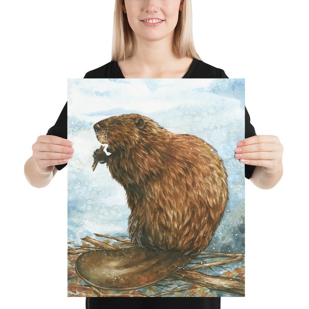 Beaver Art Print Watercolor Poster Aquarelle Animal Art Gouache Wall ...