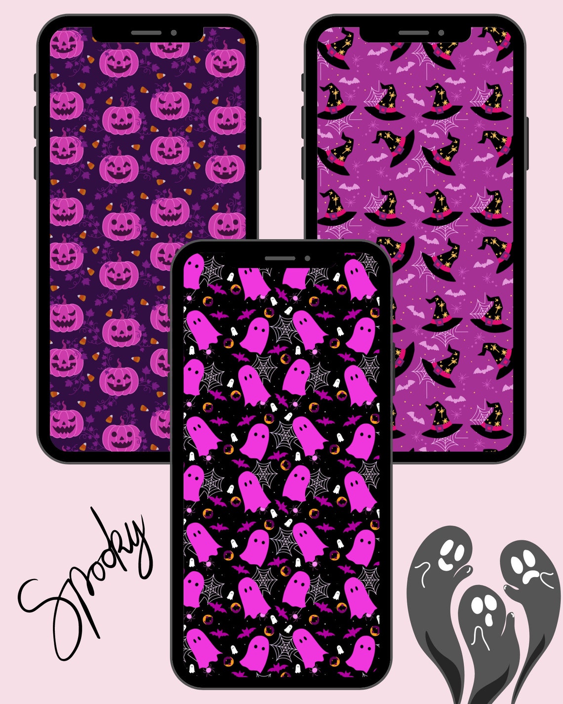 Pink Halloween Wallpapers, Ghost Phone Wallpaper, Witch Hat Computer ...