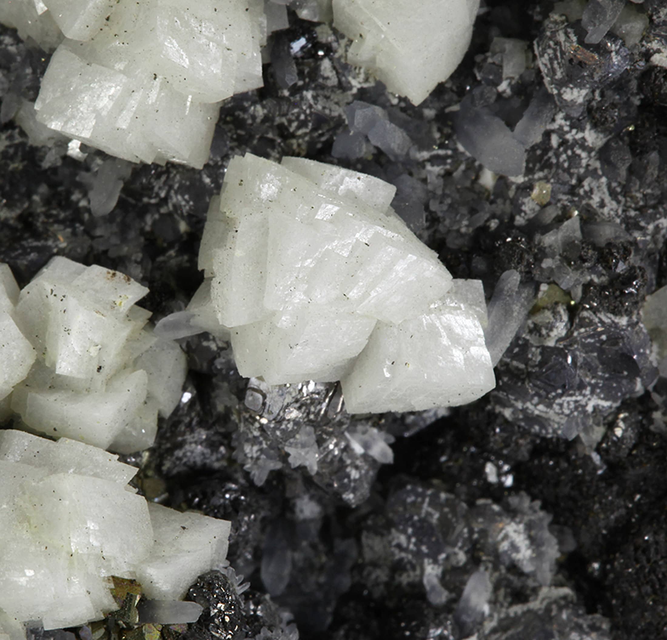 Dolomite on sulfides / Locality - #6 Ore Body, 1250’ Level, Black Cloud ...