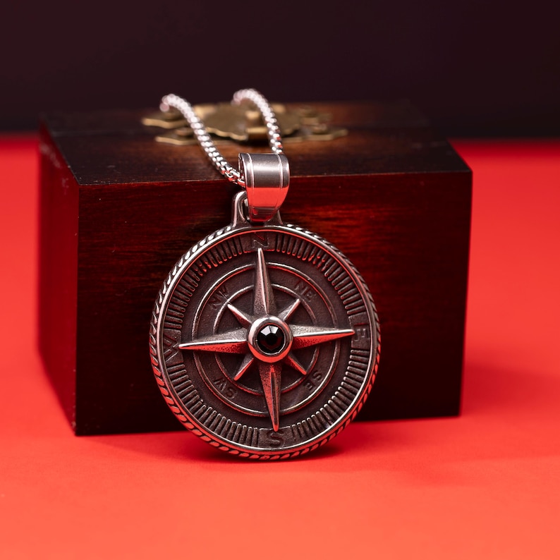 Custom Engraved Compass Necklace for Men – Personalized Silver ...