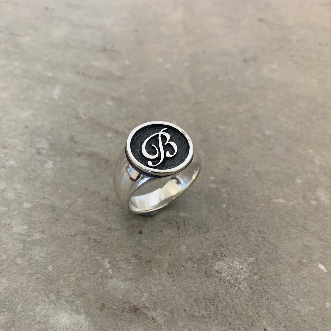 Engraved Silver Signet Ring – Custom Initial Monogram Ring ...