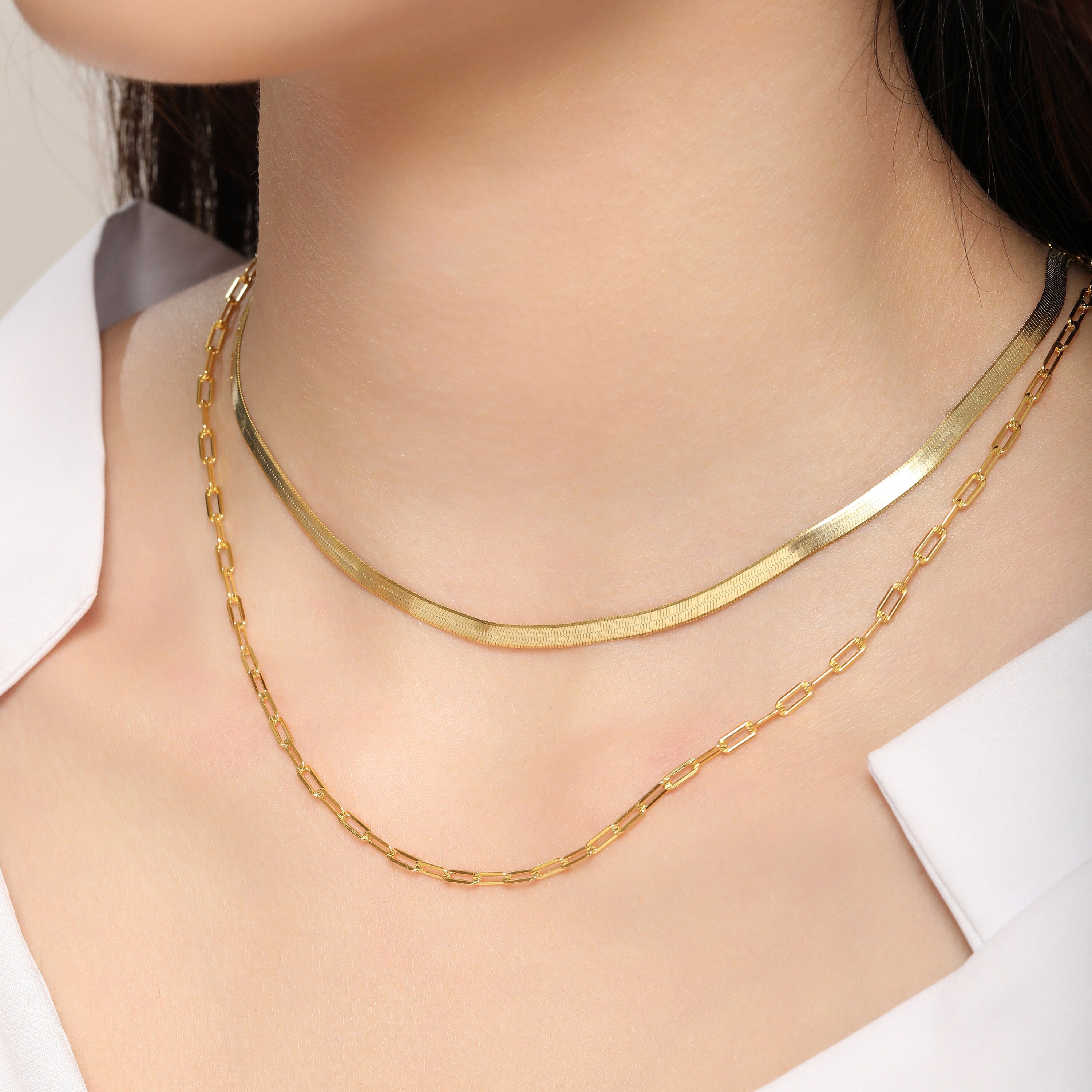 Herringbone Chain Necklace Layering Necklace Stacking | Etsy