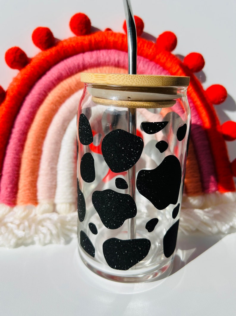 Cow Print Beer Can Glass Soda Can Glass Housewarming - Etsy