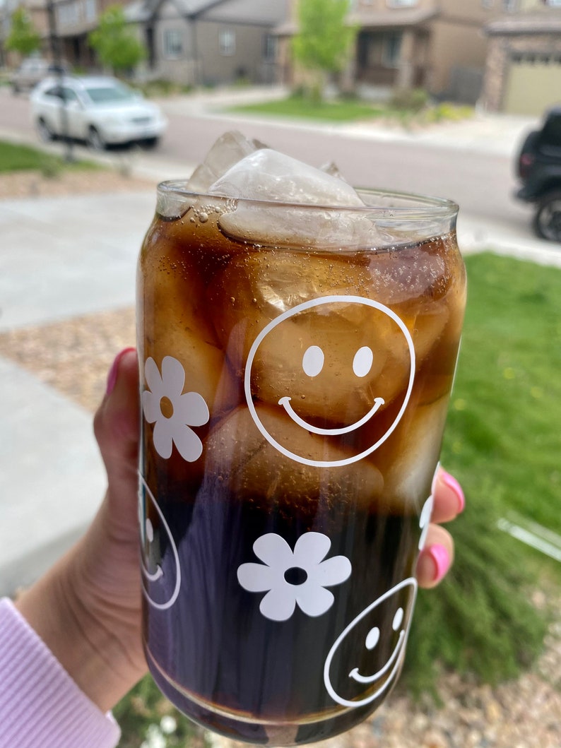 Happy Face Beer Can Glass Soda Can Glass Housewarming | Etsy