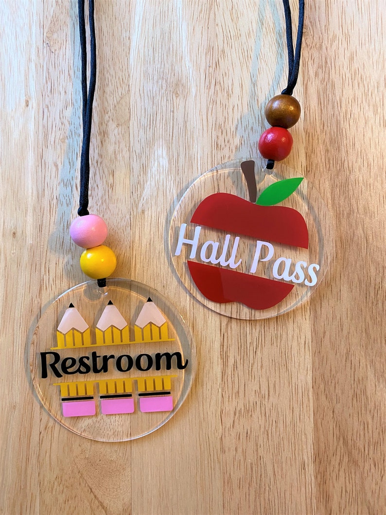 Custom Classroom Lanyard Hall Pass: Acrylic With Wood Beads - Etsy