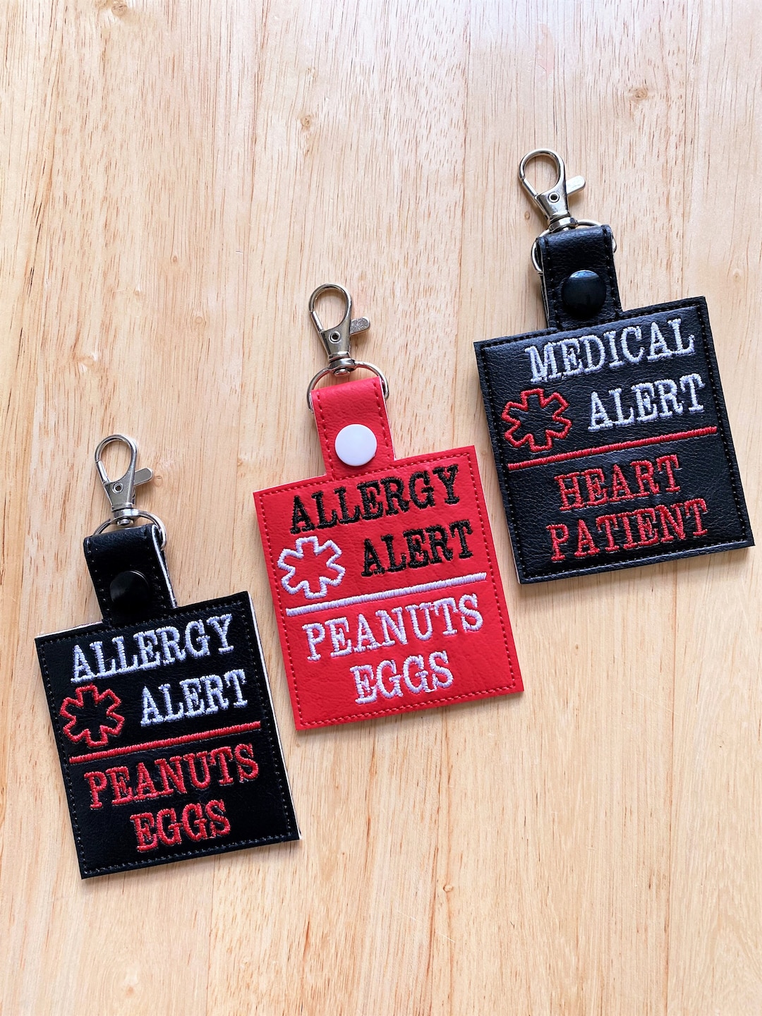 Custom Medical Alert Keychain Tag: Faux Leather, Personalized Emergency ...