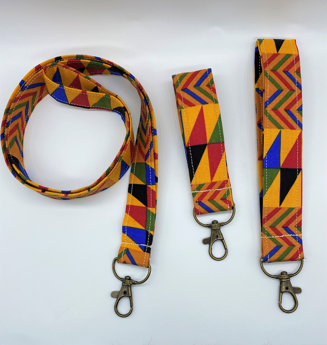 Cotton Fabric Lanyard or Wristlet Keychain Strap - African Kente Print ...