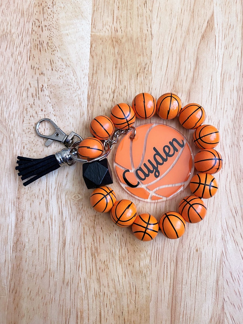 Personalized Sports Basketball Wristlet Wood Bead Bracelet - Etsy