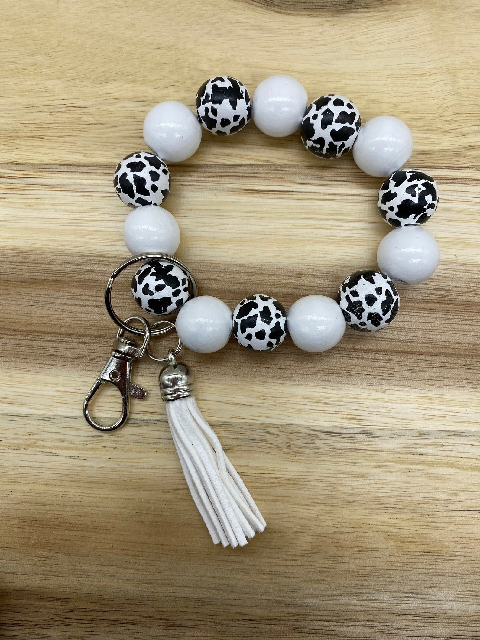 Beaded Cow Print Wristlet Tassel Bracelet Keychain Keyring - Etsy