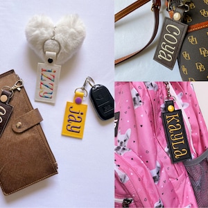 Personalized Faux Leather Name Keychain: Custom Backpack Bag Tag - Etsy