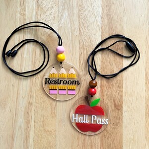 Custom Classroom Lanyard Hall Pass: Acrylic With Wood Beads - Etsy