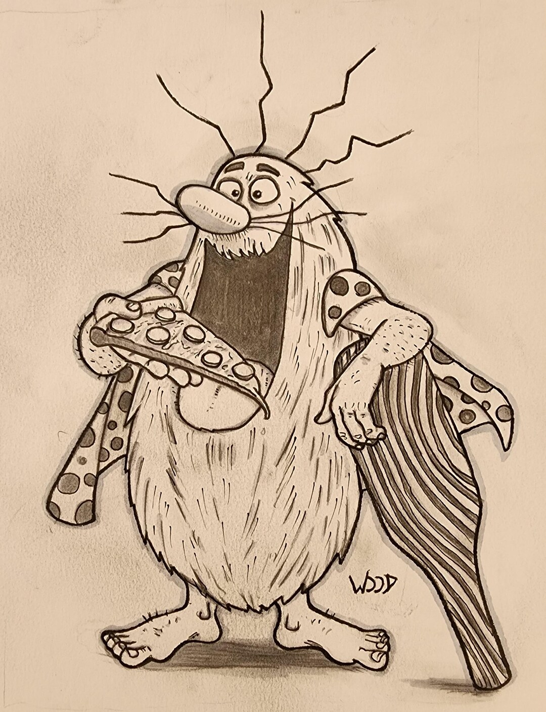 Captain Caveman Drawing Mixed Media on 9x12 Vellum. - Etsy