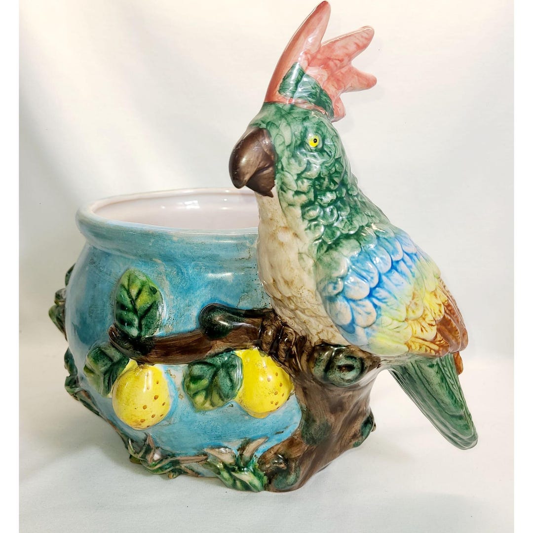 Majolica Large Pottery Bowl, Planter, Fruit, Parrot - Etsy