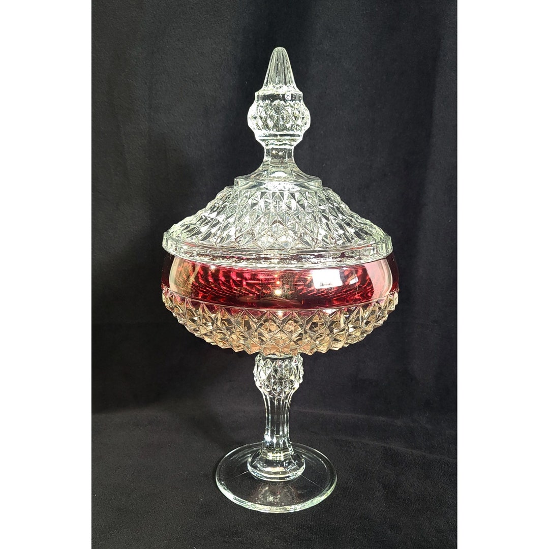 Vintage Indiana Glass Diamond Point Ruby Flash Lidded Compote - Etsy