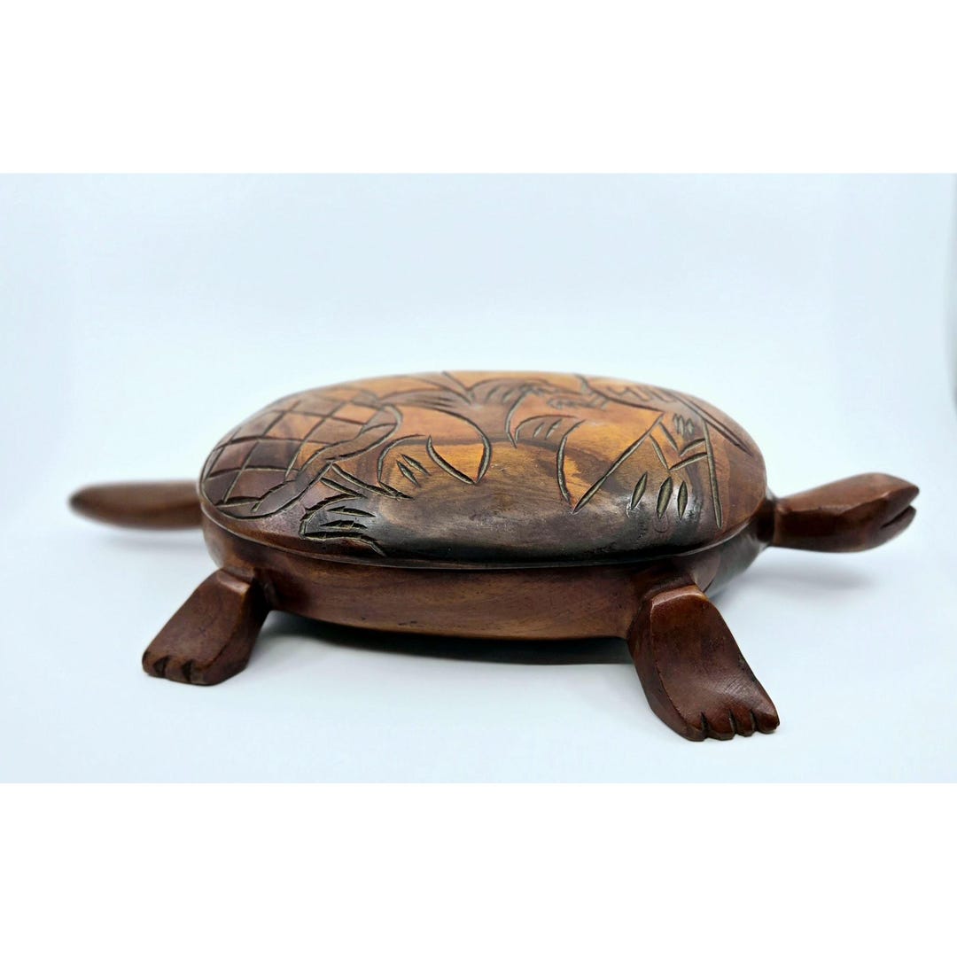 Hand-carved Wooden Turtle Storage Box With Lid - Etsy