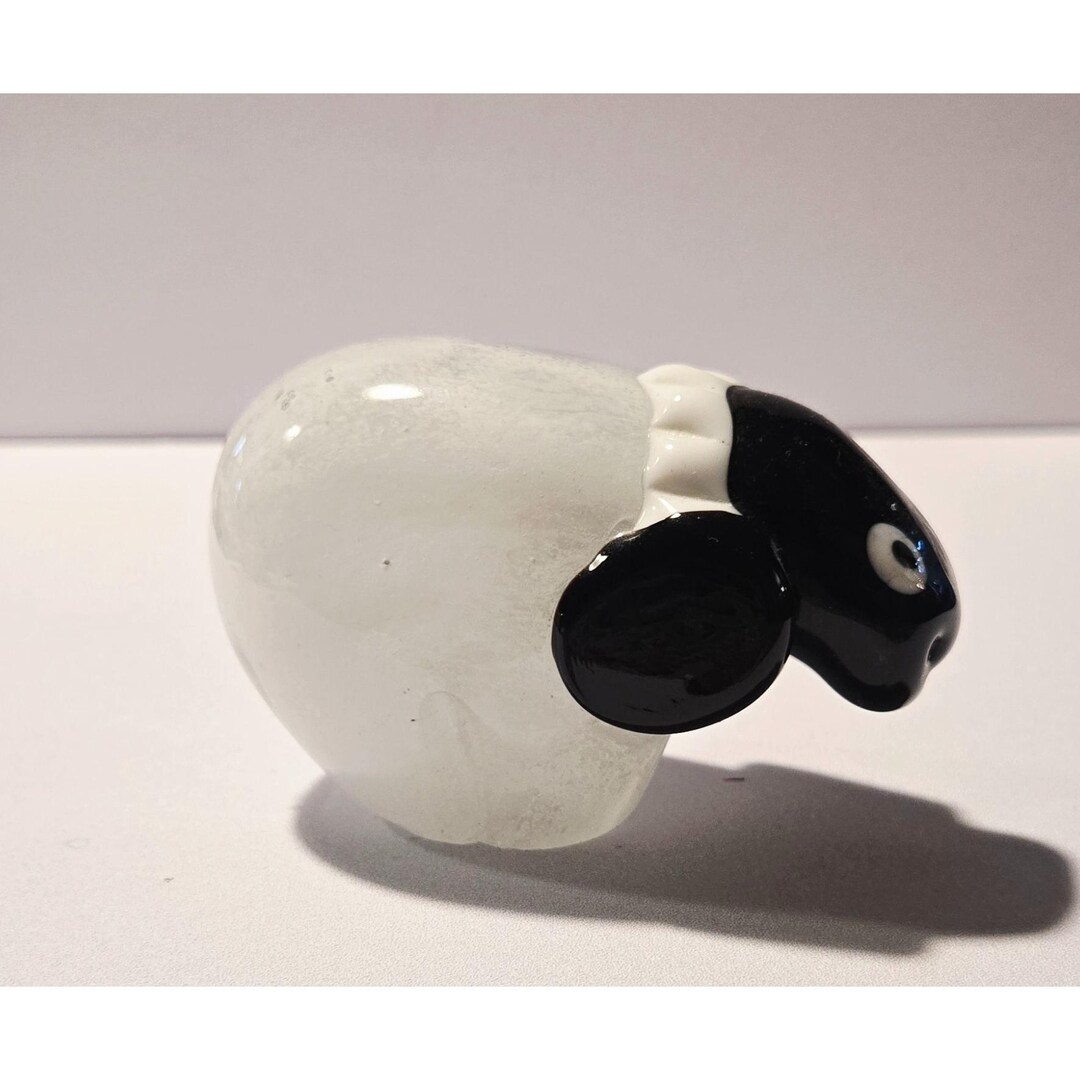 Glass Sheep Figurine Paperweight - Hand Blown Black & White Decor - 3.5 ...