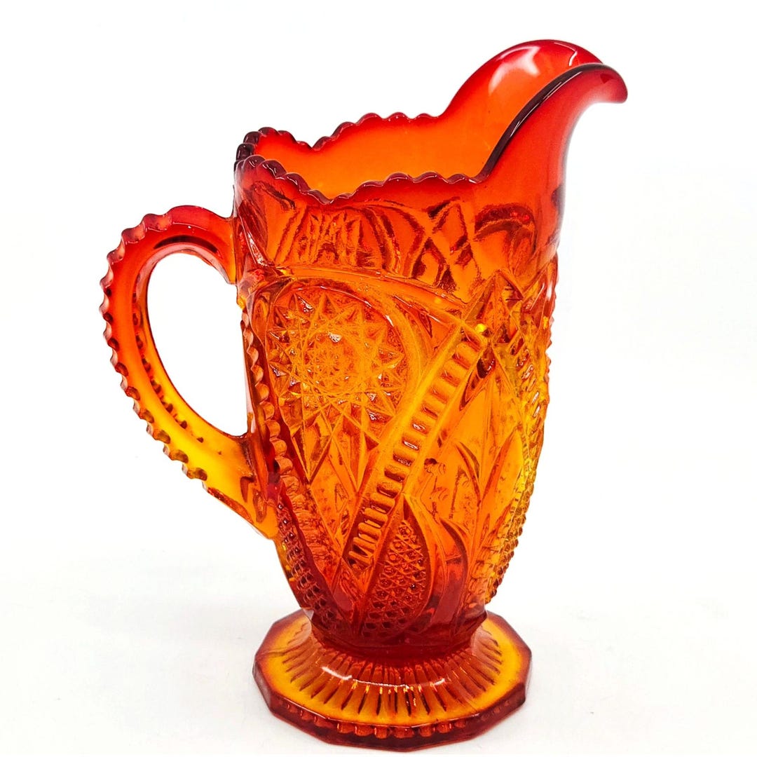 Vintage Viking Amberina Glass Pitcher With Scalloped Edge & Intricate ...