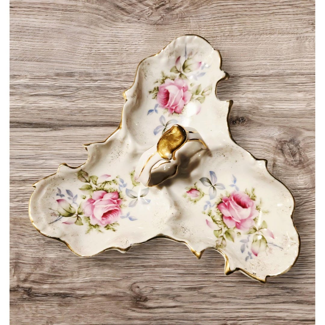 Incolay Dresden Rose Bon Bon Tray, Gold Trim - Etsy