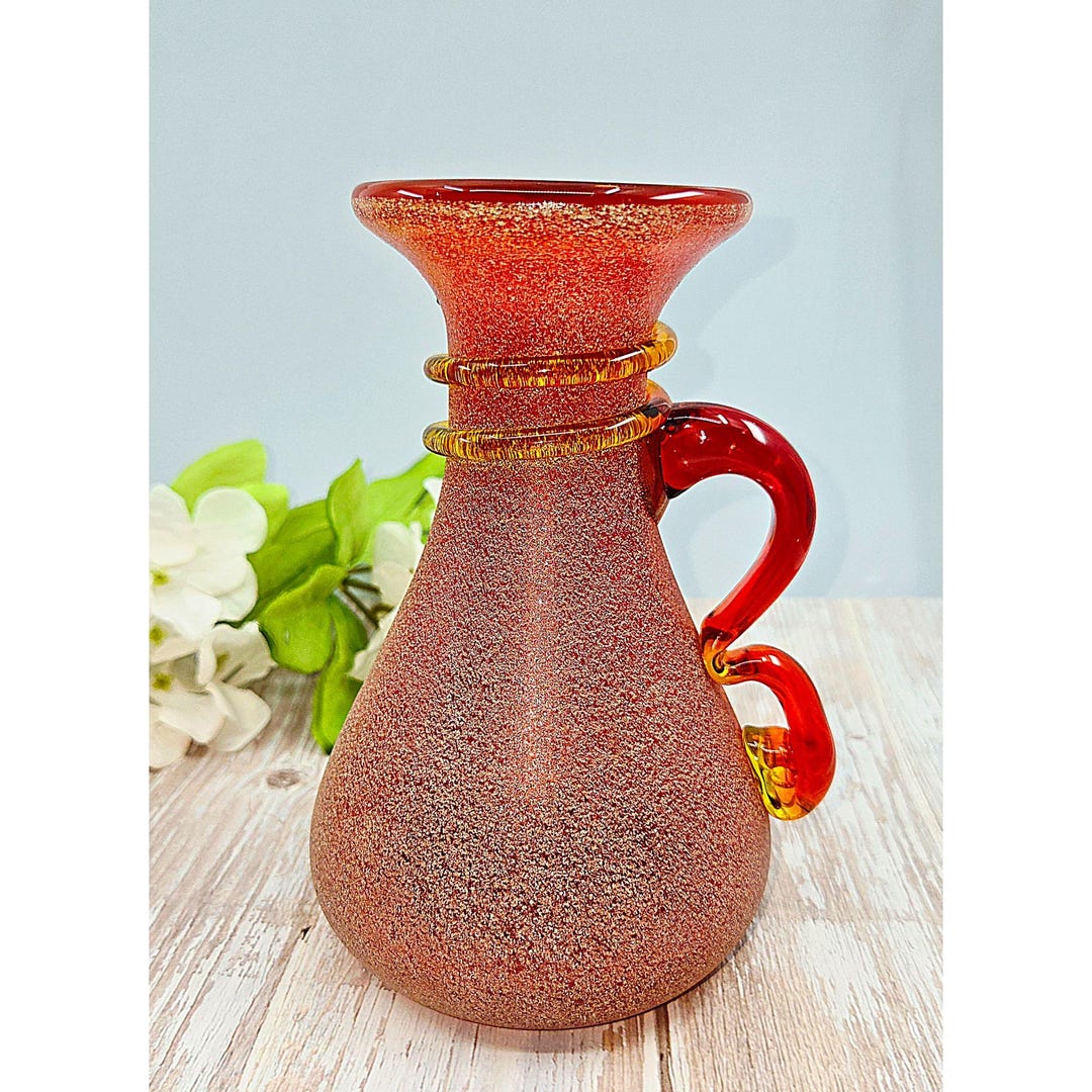 Lafiore Scavo Art Glass Amberina Pitcher With Pebbled Finish - Etsy
