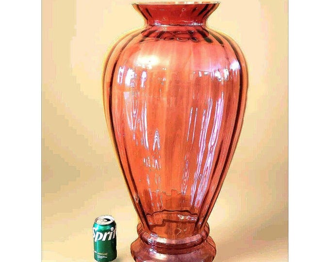 Cranberry Pilgrim Glass Ribbed Floor Vase HUGE 29” Masterwork ...
