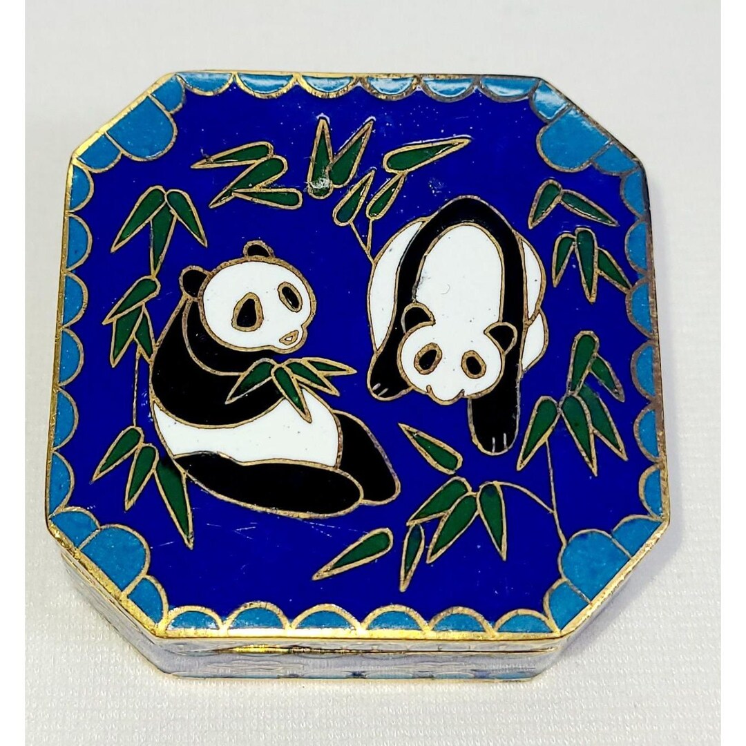 Panda Blue, Gold, Teal, Aqua Cloisonne Brass Pill Box - Etsy