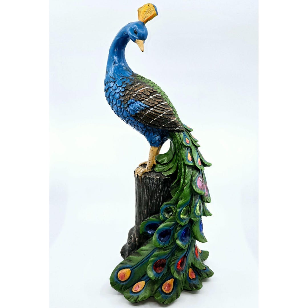 Solar-powered Peacock Garden Statue With Colorful Gem Accents - Etsy