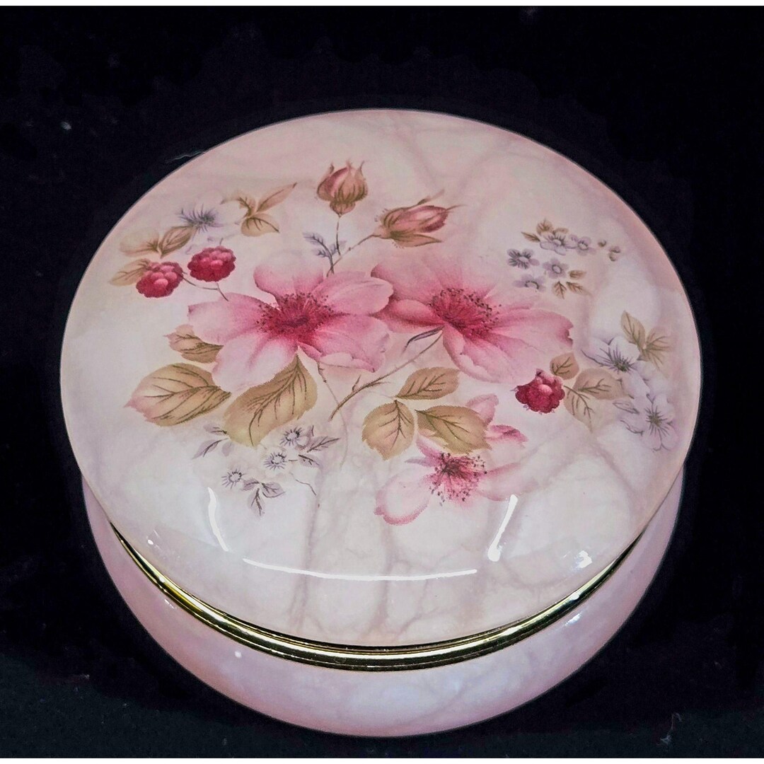 Ornate Italian Pink Marble Floral Jewelry Box With Gold Trim - Etsy