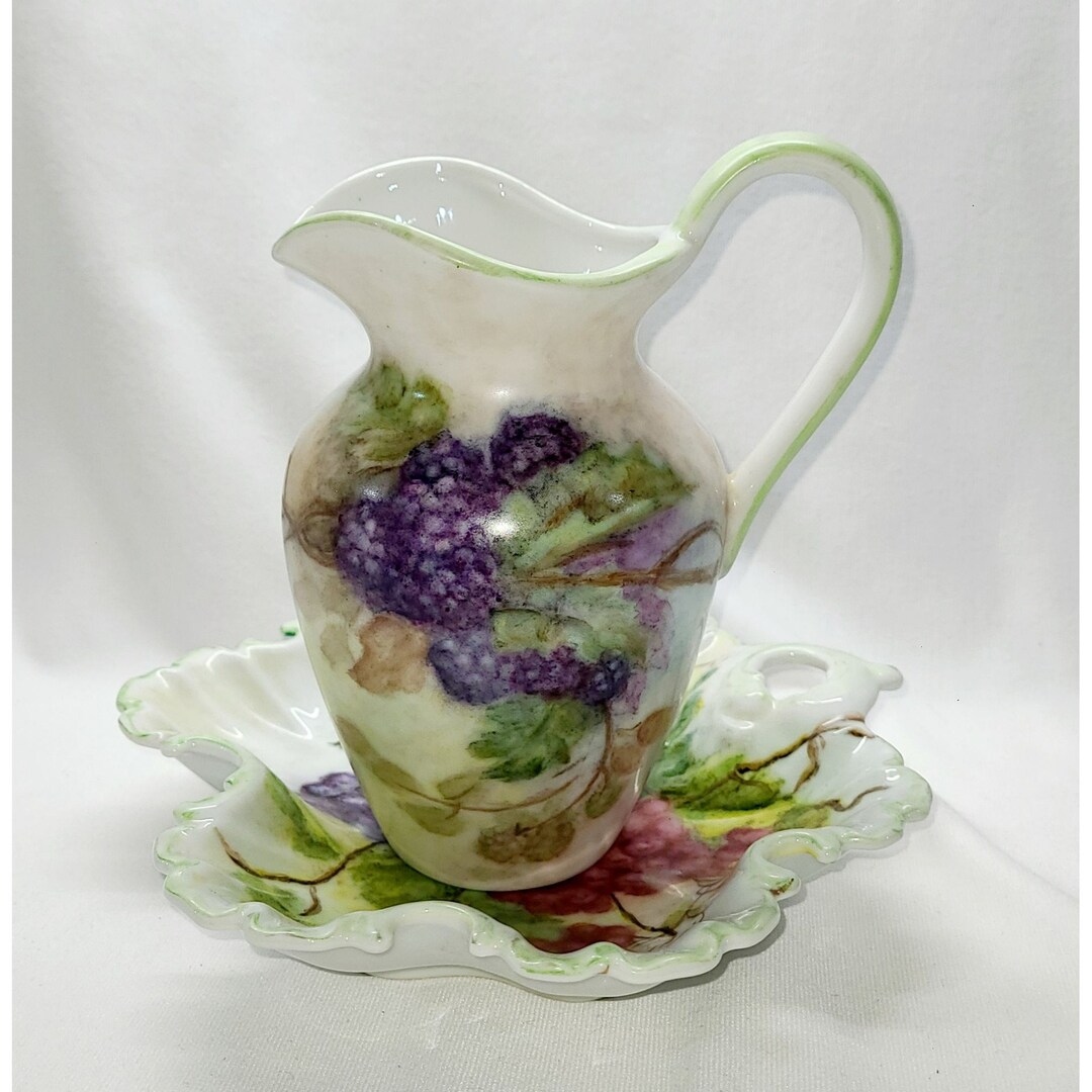 Vintage Bavarian Floral Pottery Pitcher & Bowl - Etsy