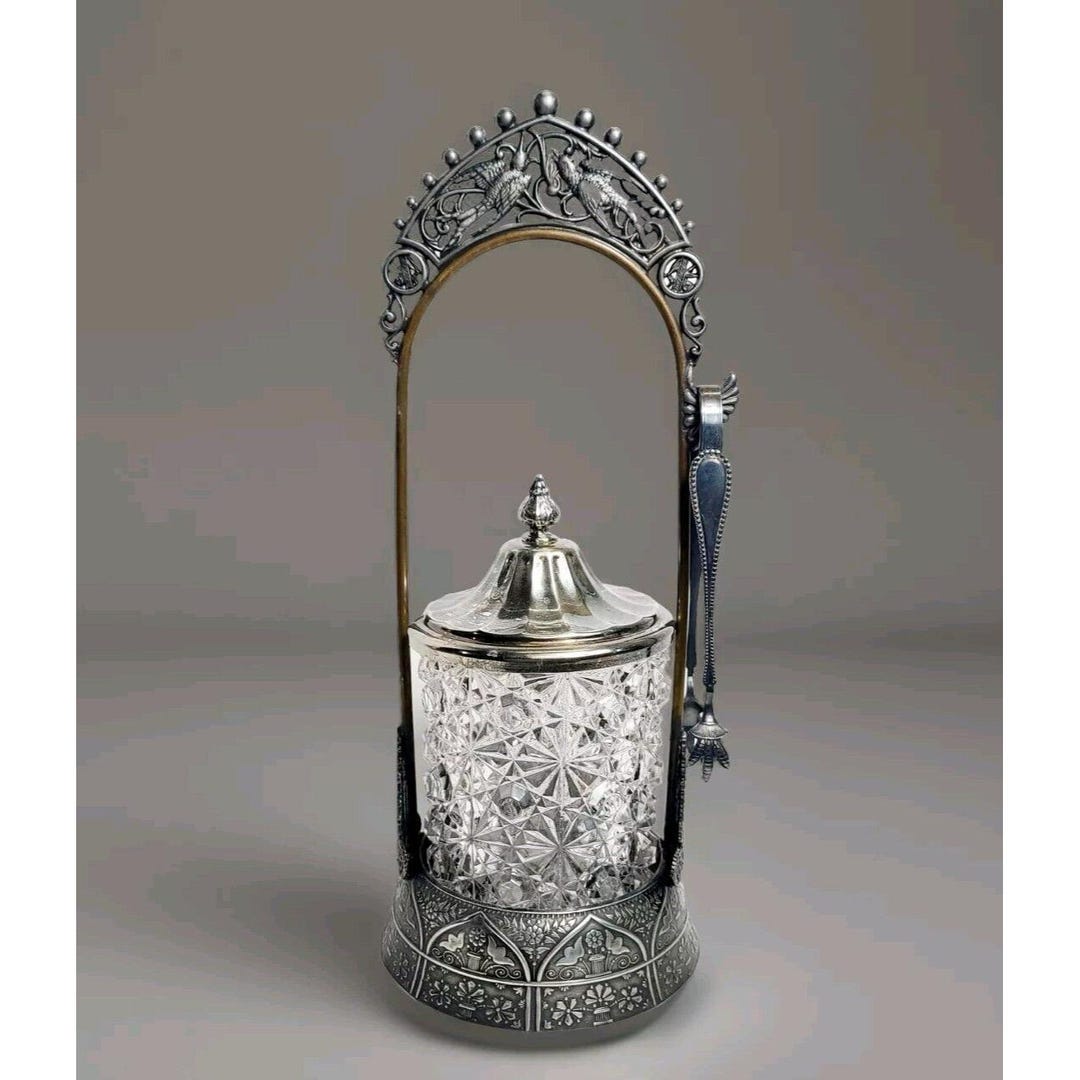 Antique 1880s Hartford Pickle Castor Set W/ Daisy Button Glass Jar - Etsy