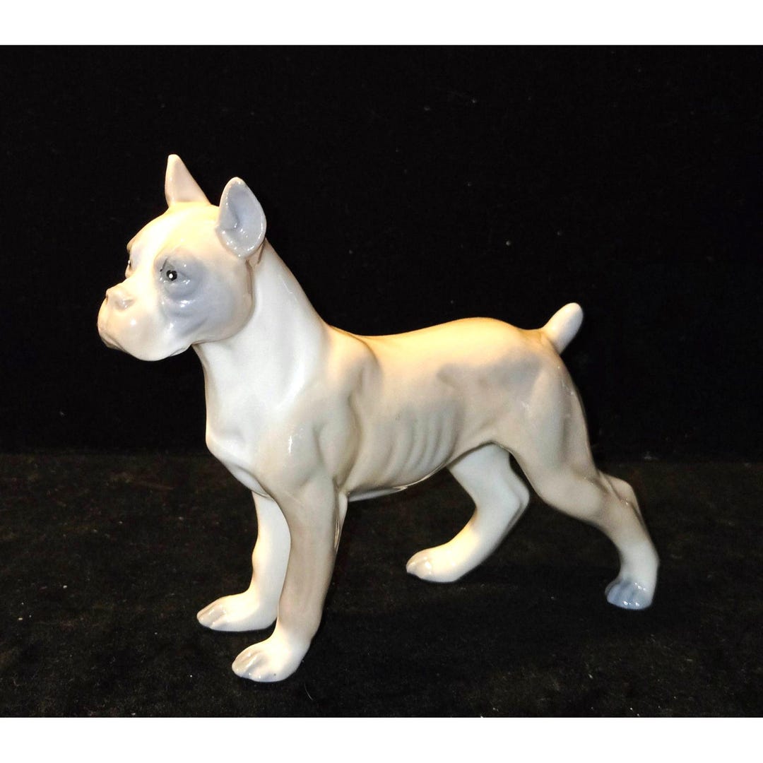 Vintage Porcelain Boxer Dog Figurine 6.5" Tall Hand-painted Glossy ...