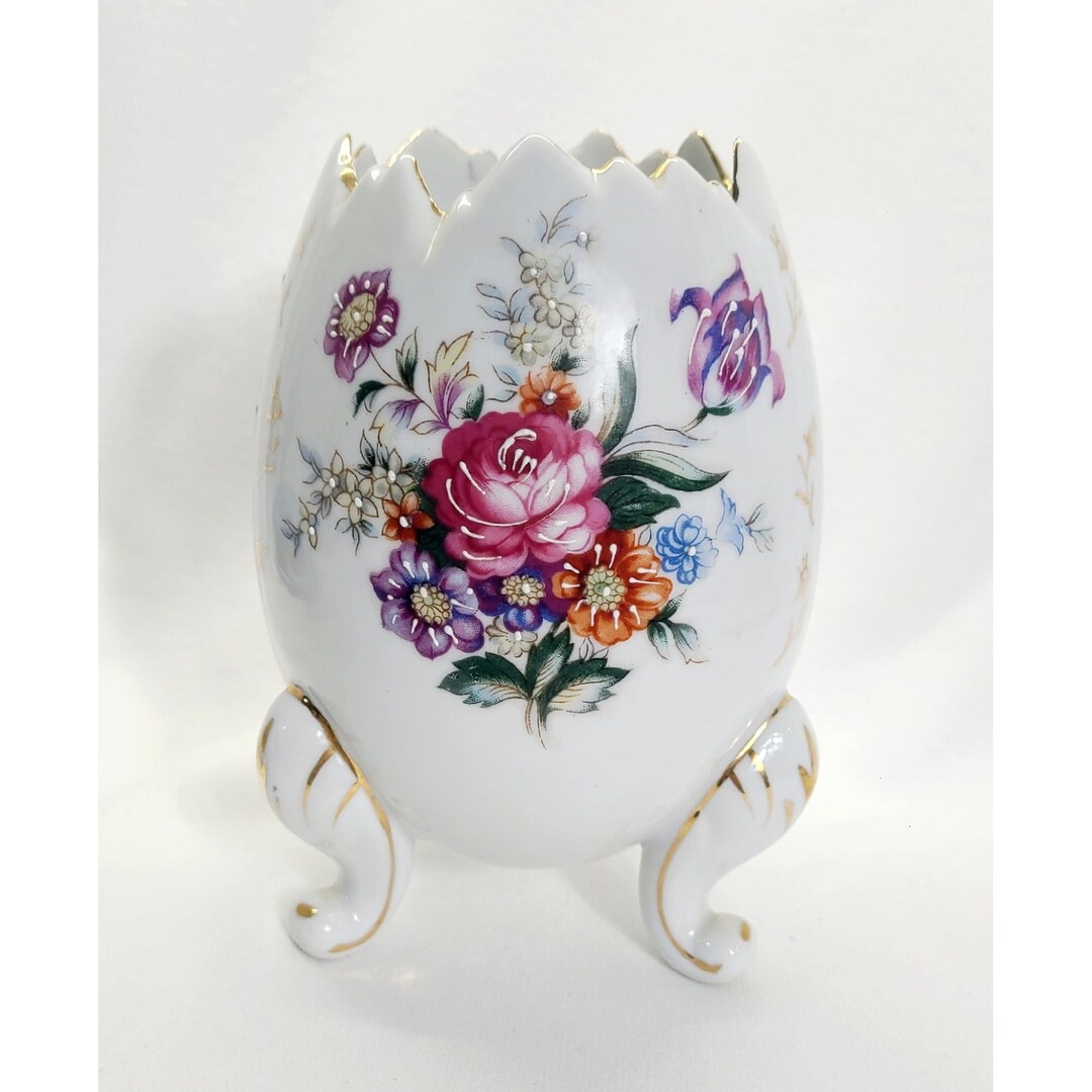Napco Hand Painted Floral Egg Vase Porcelain - Etsy