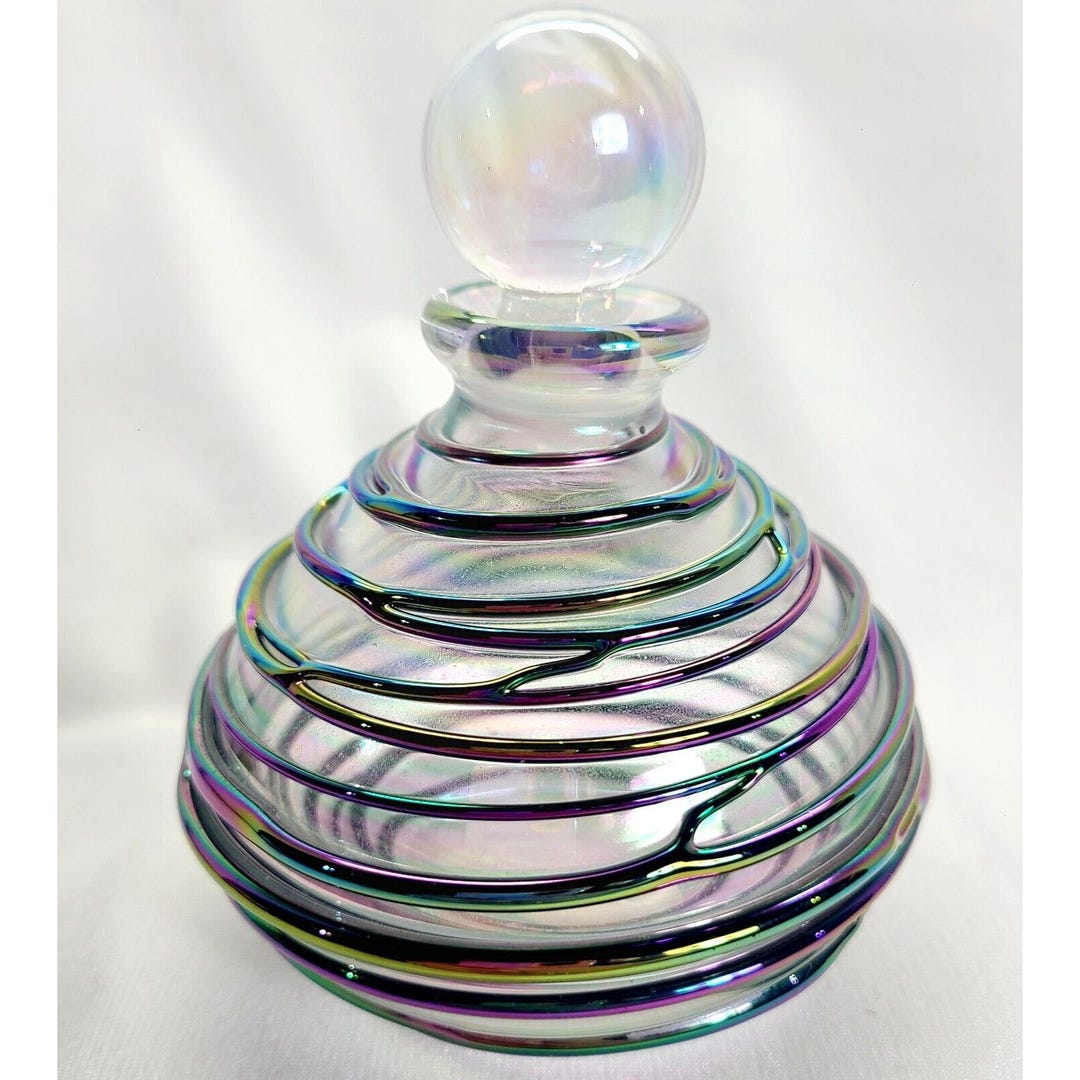 Stunning Large Glass Thread Art Perfume Bottle. Amazingly Iridescent ...