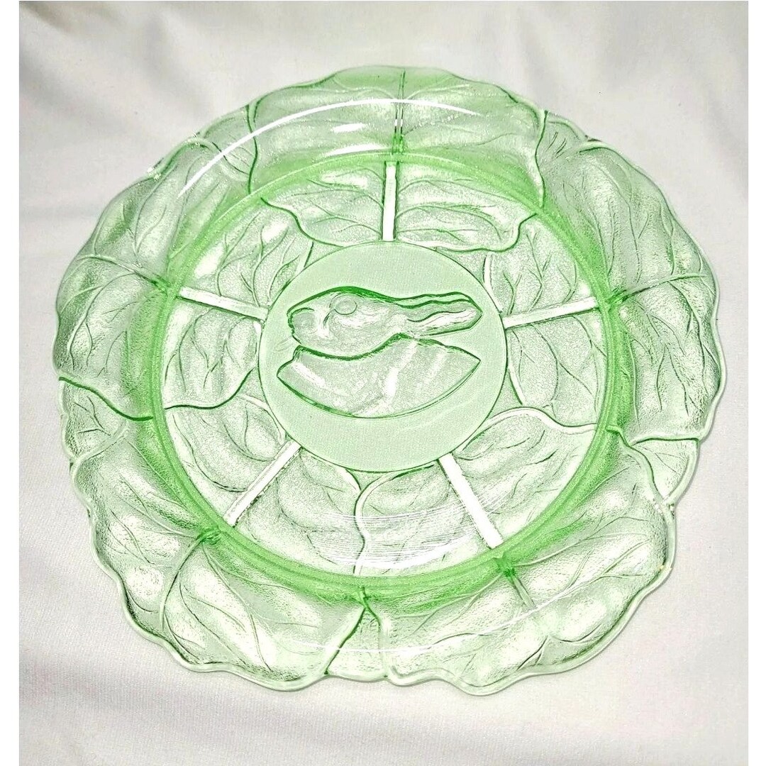 LE Smith Green Glass Bunny Rabbit Cabbage Plates Easter Dishes - Etsy