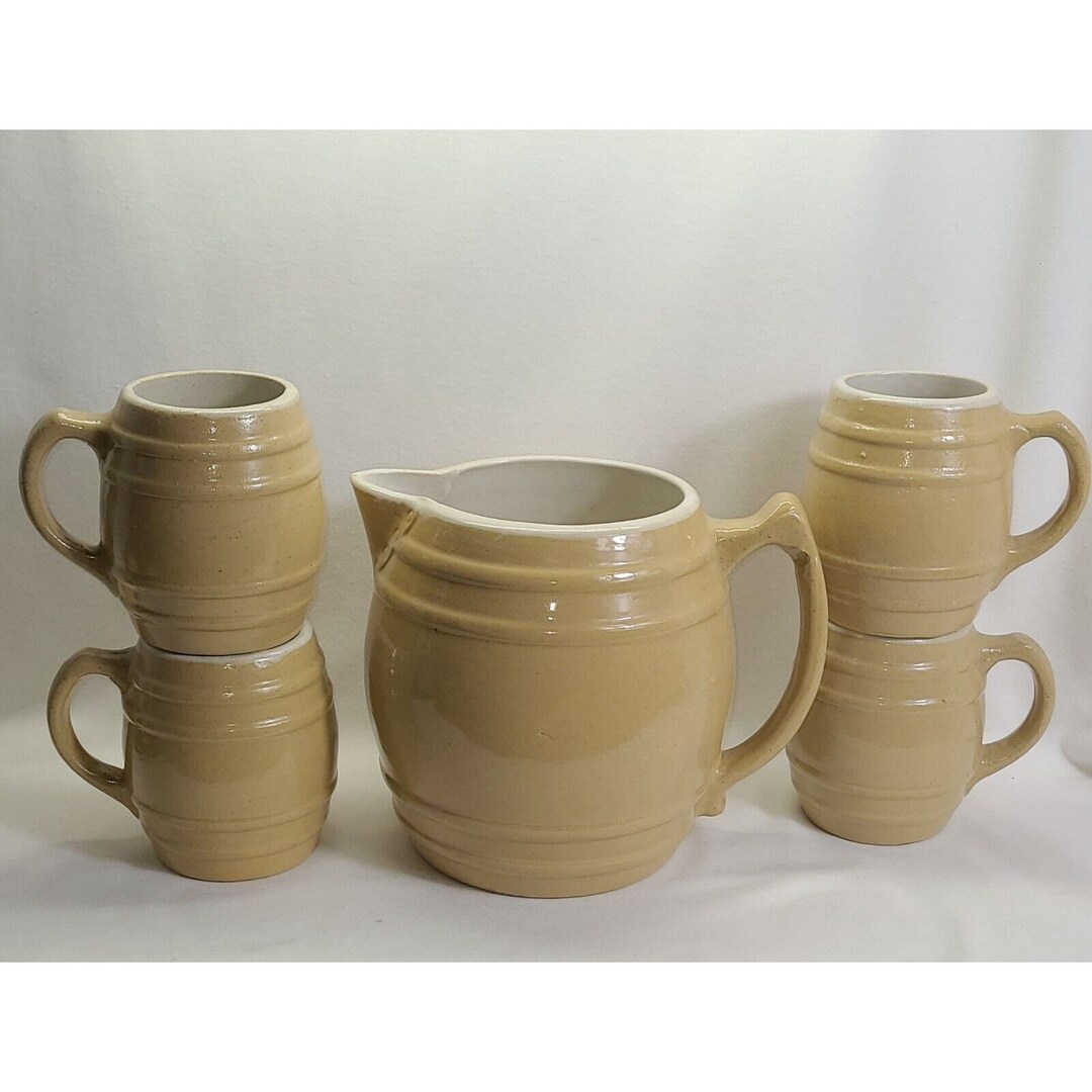 Vintage Set 5 UHL Pottery 16 STONEWARE Barrel Style Mugs and a 1 UHL ...