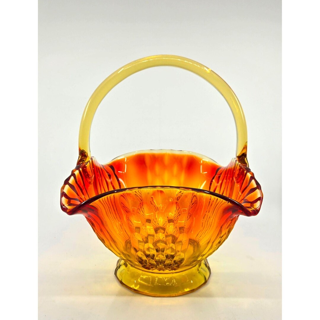 Vintage Amberina Glass Basket With Textured Pineapple Design & Handle ...